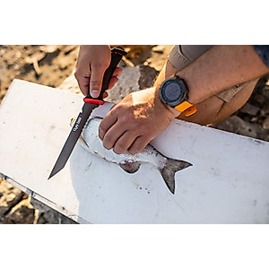 Ugly Stik Ugly Tools 7 Inch Serrated Knife, Fishing Fillet Knife for Anglers, Sharp Trailing Point Serrated Stainless Steel Blade, Non-Slip Grip Handle, Black