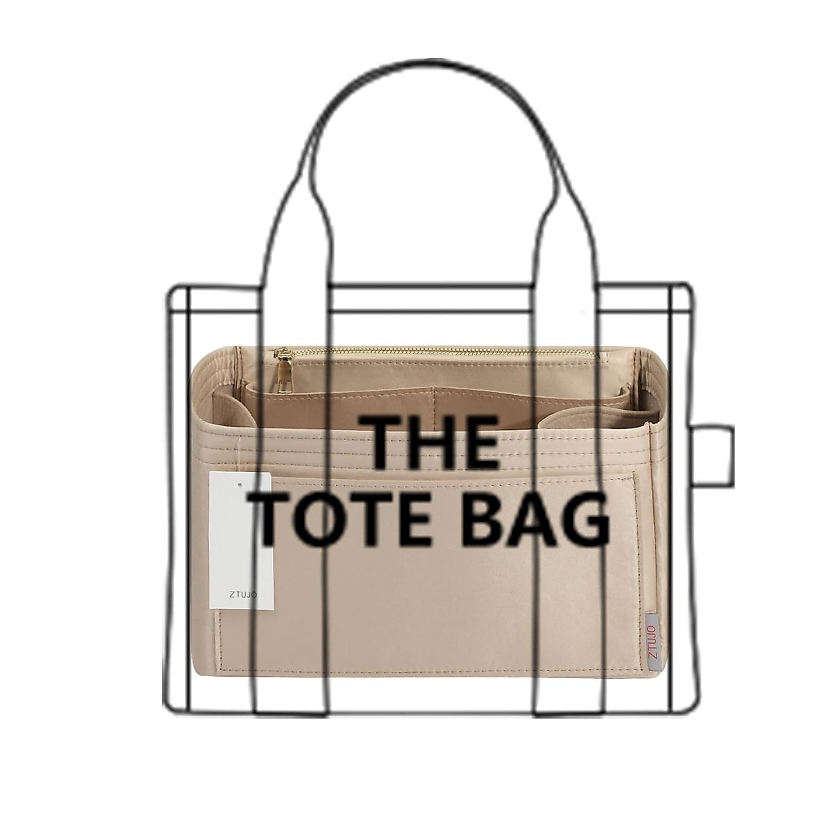 ZTUJO Purse Organizer Insert For Handbags, Silky Touching Bag Organizer Insert With Bottle Holder, Perfect for Speedy, Neverfull, Tote,ONTHEGO,Artsy,Handbag and More (Medium, Silky Beige)