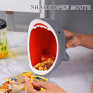Sepnoic 40 oz Shark Attack Bowl Cute Candy Popcorn Serving Bowl Ceramic, 3D Cartoon Large Storage Bowls for Fruit Key Party Decoration Holiday Gifts, Blue Grey