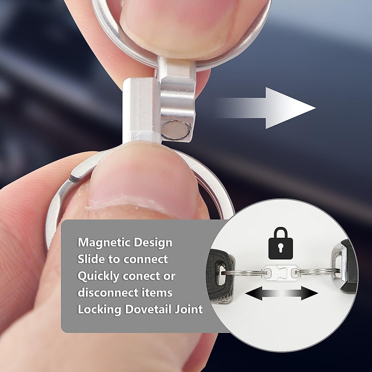 JEINAPA 2Pack Aluminum Magnetic Quick Release Keychain, Detachable & Portable Key Holder for Bags, Purses & Belts, Silver＆Black (Square Corner)