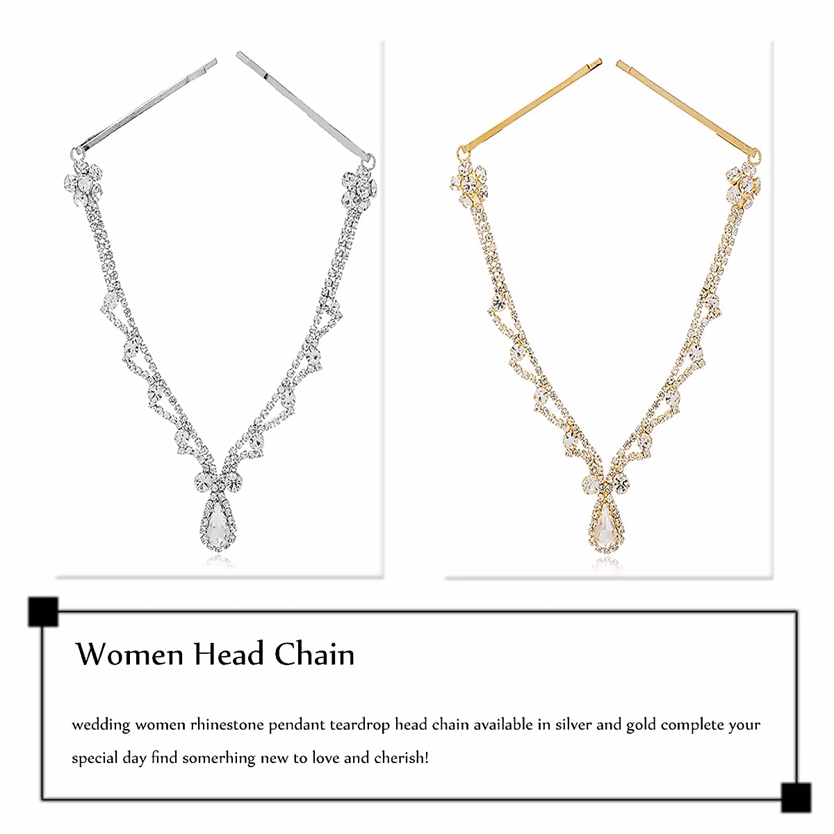 Fdesigner Bride Crystal Head Chain Wedding Rhinestone Hair Chain Pageant Prom Pendant Headpieces Jewelry Party Festival Hair Accessories for Women(Silver)