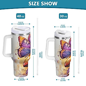 ALAZA Mushrooms Butterfly 40 oz Tumbler Water Bottle with Straw Lid and Handle,Reusable Insulated Stainless Steel Cup for Women Men Travel Car Cup Holder