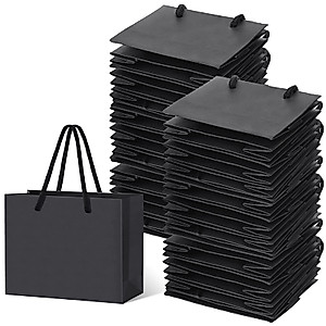 Honoson 100 Pcs Thicken Small Gift Bags with Handles, 3.9 x 4.7 x 2.4 Inch Mini Small Paper Bags Goodie Bags Shopping Bags for Small Business Party Wedding Gift Wrap Bags(Black)