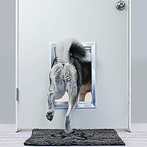 BarksBar Large Plastic Dog Door with Aluminum Lining and Soft Vinyl Flap, 2-Way Security Locking Slide Panel, Telescoping Frame - Large 10.5 by 15 inches Flap Size, White