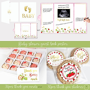 Strawberry Baby Shower Decorations Party Supplies, A Berry Sweet Baby Is On The Way Decor, It's a Girl Gender Reveal, Baby Shower Backdrop Balloon Arch Box Mom to Be Sash Tablecloths Cake Topper