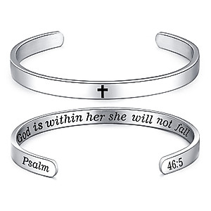 MUERDOU Inspirational Cuff Bracelet Bangle for Women Christian Bible Verse Bracelet Prayer Faith Religious Stainless Steel Bangle Gifts for Her 465