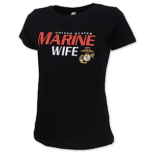 Armed Forces Gear Ladies United States Marine Corp Wife V-Neck T-Shirt (Black), xx-Large, Black