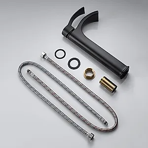 Bathroom Faucet Waterfall Black,Brass Bathroom Vanity Faucet, Hot and Cold Water Faucet, Waterfall Bathroom Faucet Single Hole, Faucet, Tall (Color : Short)