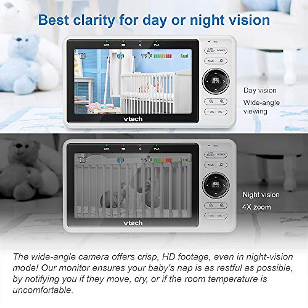 VTech Upgraded Smart WiFi Baby Monitor VM901, 5-inch 720p Display, 1080p Camera, HD NightVision, Fully Remote Pan Tilt Zoom, 2-Way Talk, Free Smart Phone App, Works with iOS, Android