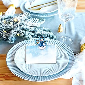 Whaline 90Pcs Christmas Place Cards 2 x 3.5 Inch Blue Purple Snowman Snowflake Tent Name Cards Blank Seat Assignment Labels for Winter Xmas Party Table Setting Supplies