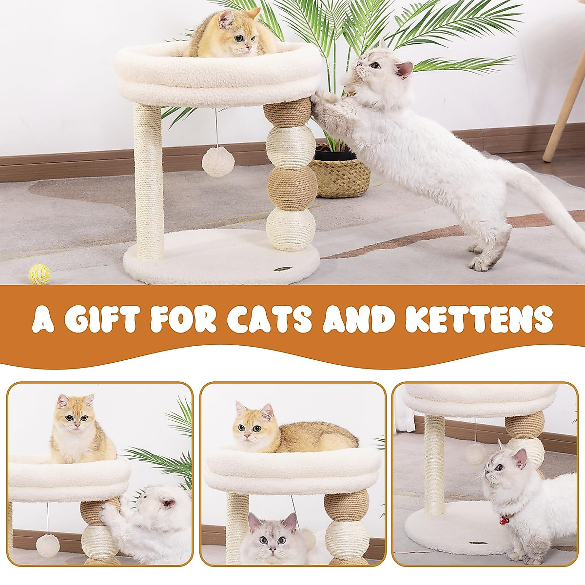 PawPalace Small Cat Tree for Indoor Cats with Large Cozy Plush Top Perch, Natural Sisal Scratching Posts for Kittens and Cats