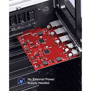Inateck PCIe to USB 3.2 Gen 2 Extension Card with 5 Ports 8 Gbps Bandwidth,No External Power Source Required, RedComets U25