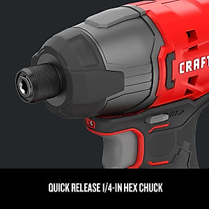 CRAFTSMAN V20 Cordless Impact Driver Kit, 1/4 inch, 2 Batteries and Charger Included (CMCF800C2)