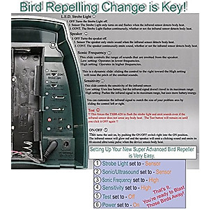 Cleanrth TSBR620 Super Advanced Sonic/Ultrasonic Bird Repeller w/Triple Scan Technology