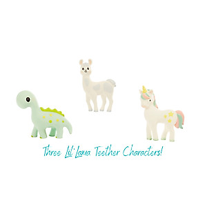 Lil' Llama Baby Teething Toys, Dinosaur Teether for Toddler & Baby Boys and Girls, 100% Natural Rubber Squeaker, BPA-Free, Soothe Sore Itchy Gums & Teething Pain (Dinosaur)