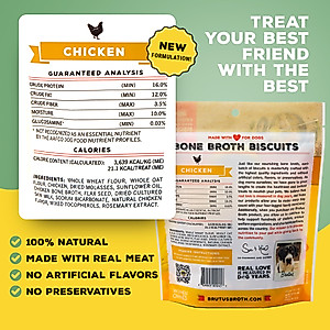 Brutus Bone Broth Biscuits (Chicken) - Healthy Dog Treats - Natural Dog Biscuits with Dog Bone Broth and Real Chicken Meat - 18 Grams of Protein - 8 OZ (Pack of 2)