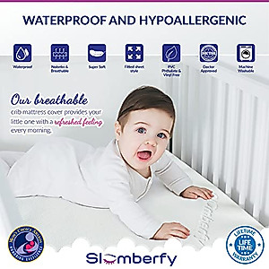 Mini Crib Mattress Protector by Slumberfy, Waterproof and Hypoallergenic Mattress Protector for Babies and Toddlers, Made of Bamboo Material, Mom's Choice Award Winner-27x39 inches