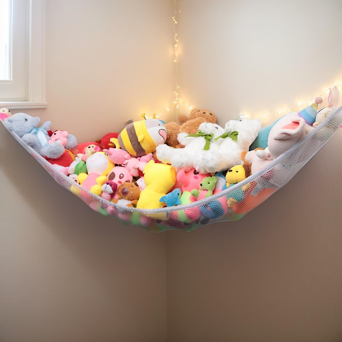 Huijukon Stuffed Animal Storage Hammock - Extra Large Toy Hammock for Stuffed Animals - Teddy Net Hammock Toy Net Organizer Holder for Stuffies Plushies - Kids Room Decor Nursery Storage (White)