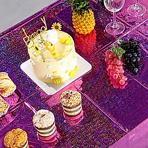 4 Pack Iridescence Plastic Tablecloths Shiny Disposable Laser Rectangle Table Covers Holographic Foil Tablecloth Iridescent Party Decoration Birthday Bridal Wedding Christmas 54" x 108"(Pink & Purple)