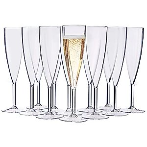 US Acrylic Plastic 5 ounce One Piece Champagne Flute in Clear | Set of 12 Wine Stems | Reusable, BPA-free, Made in the USA, Top-rack Dishwasher Safe
