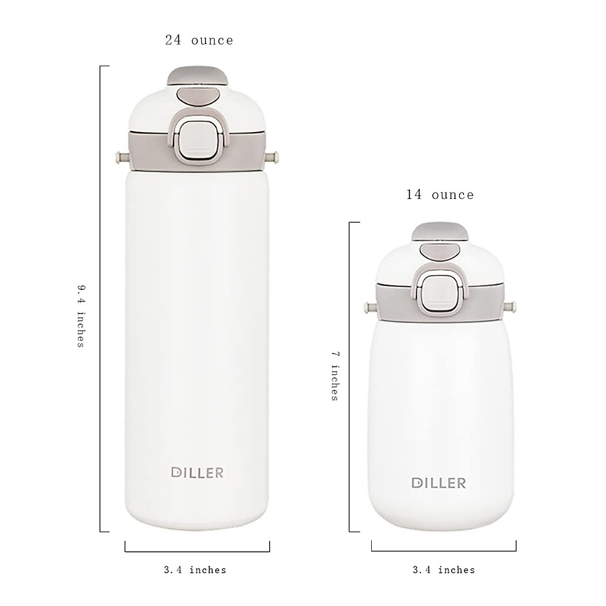 Qengyeen Insulated Water Bottles Stainless Steel Metal Kids Thermos Water Bottle with Straw and Strap for Girls Boys for School Gifts,24ounce, white