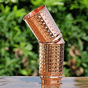Hammered Pure Copper Tumblers Set of 2, UNLINED, UNCOATED and LACQUER Free | 350 Ml. (11.8 US Fl Oz) Traveller's Copper Cups for Ayurveda Health Benefits