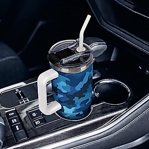 LLUTSNTH 40 Oz Vacuum Tumbler with White Handle Leakproof Insulated Tumbler Blue Camo Stainless Steel Travel Mug with Lid And Straw Coffee Cup Cute Water Bottles Cup Holder Friendly