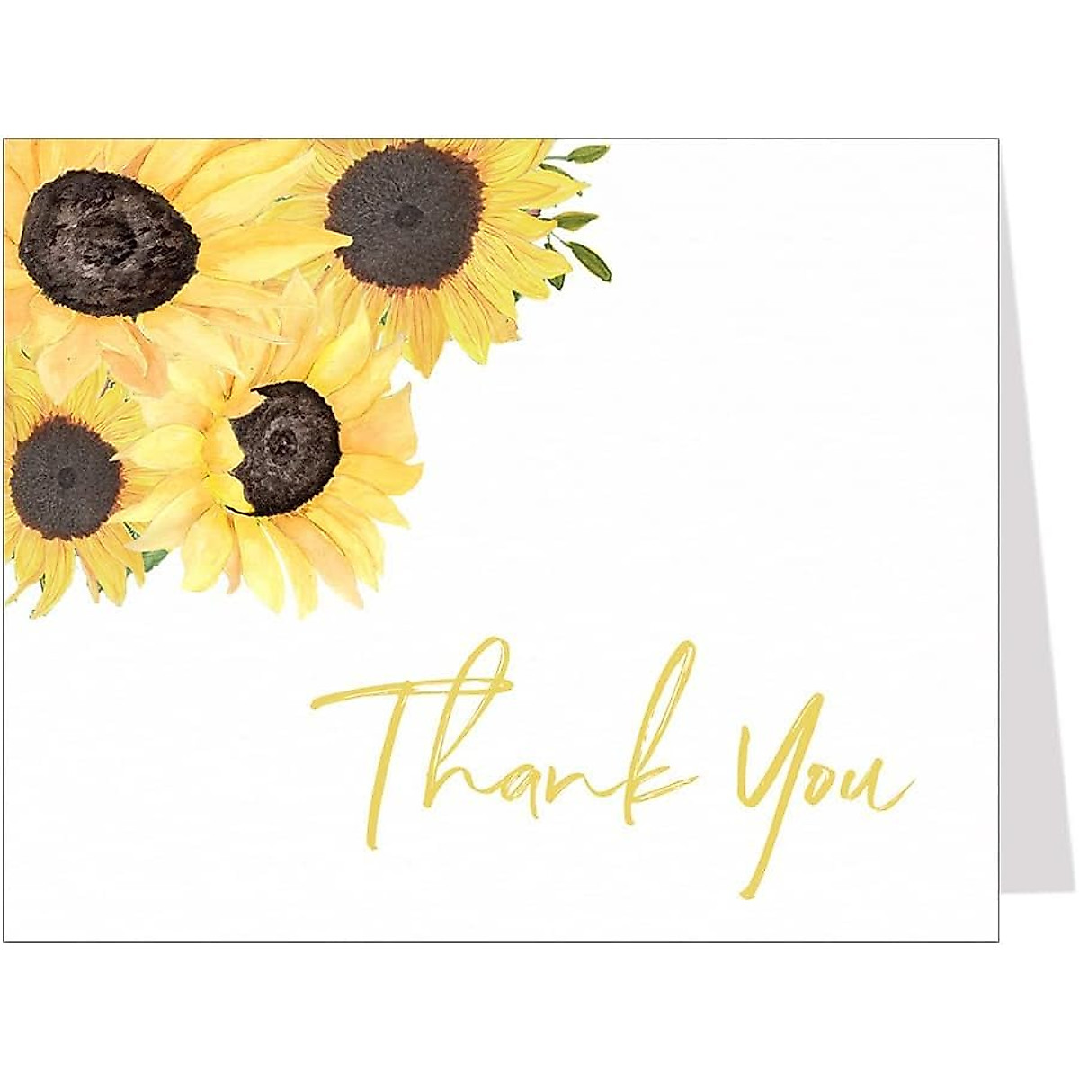 Sunflower Thank You Cards Bridal Shower Wedding Autumn Fall Summer Yellow Flowers Country Thanks Folding Notes (24 count)