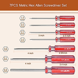 Hex Screwdriver Set Metric MM Sizes 7PCS Precision 1.5mm 2.0mm 2.5mm 3.0mm 4.0mm 5.0mm 6.0mm Allen Wrench for TRX4 Arrma Helicopter Drone Boat RC Cars Quadcopters and More (7)