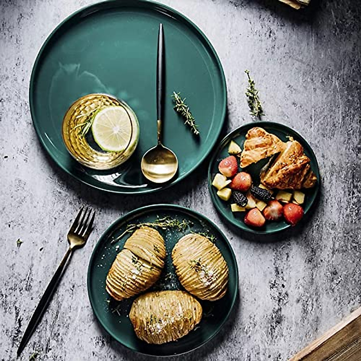 KOWMcp Dinner Plates Green Ceramic Plate Fruit Salad Sushi Dessert Plate Round Serving Tray Decorative Porcelain Tableware Dinner Sets Dishes (Color : 10 inch)