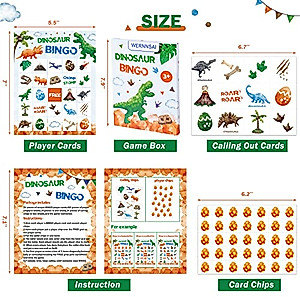 WERNNSAI Watercolor Dinosaur Bingo Party Games - 24 Players Dino Birthday Bingo Cards Set for Kids Boys Dinosaur Themed Activities for School Classroom Family Holiday