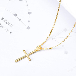 SISGEM Solid 18k Gold Cross Pendant Necklace for Women, Real 18 Carat Gold Religious Jewelry Gifts for Her, 18 inch