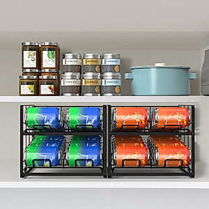OYEAL Soda Can Organizer Beverage Rack Dispenser Stackable Can Rack Organizer for Pantry Refrigerator Kitchen Cabinets, Dispenser 20 Standard Size 12oz Soda Cans or Canned Food, 2 Pack