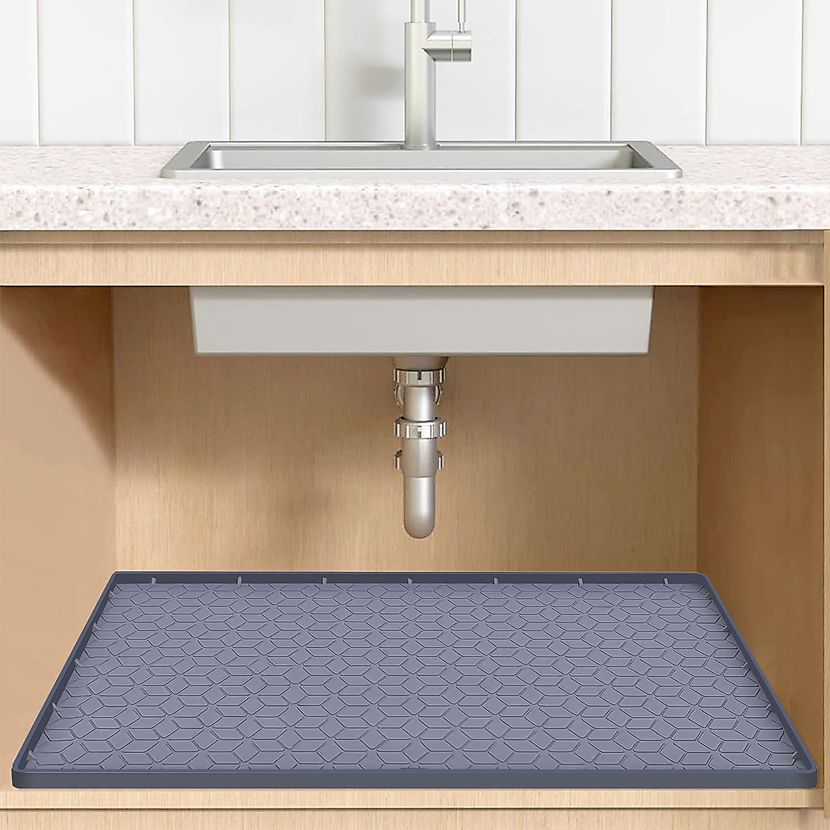 Under Sink Mat for Kitchen Silicone Waterproof Mat for 36" Cabinet, Kitchen Cabinet Liner, Under Sink Tray for Drips Leaks Spills Easy to Clean