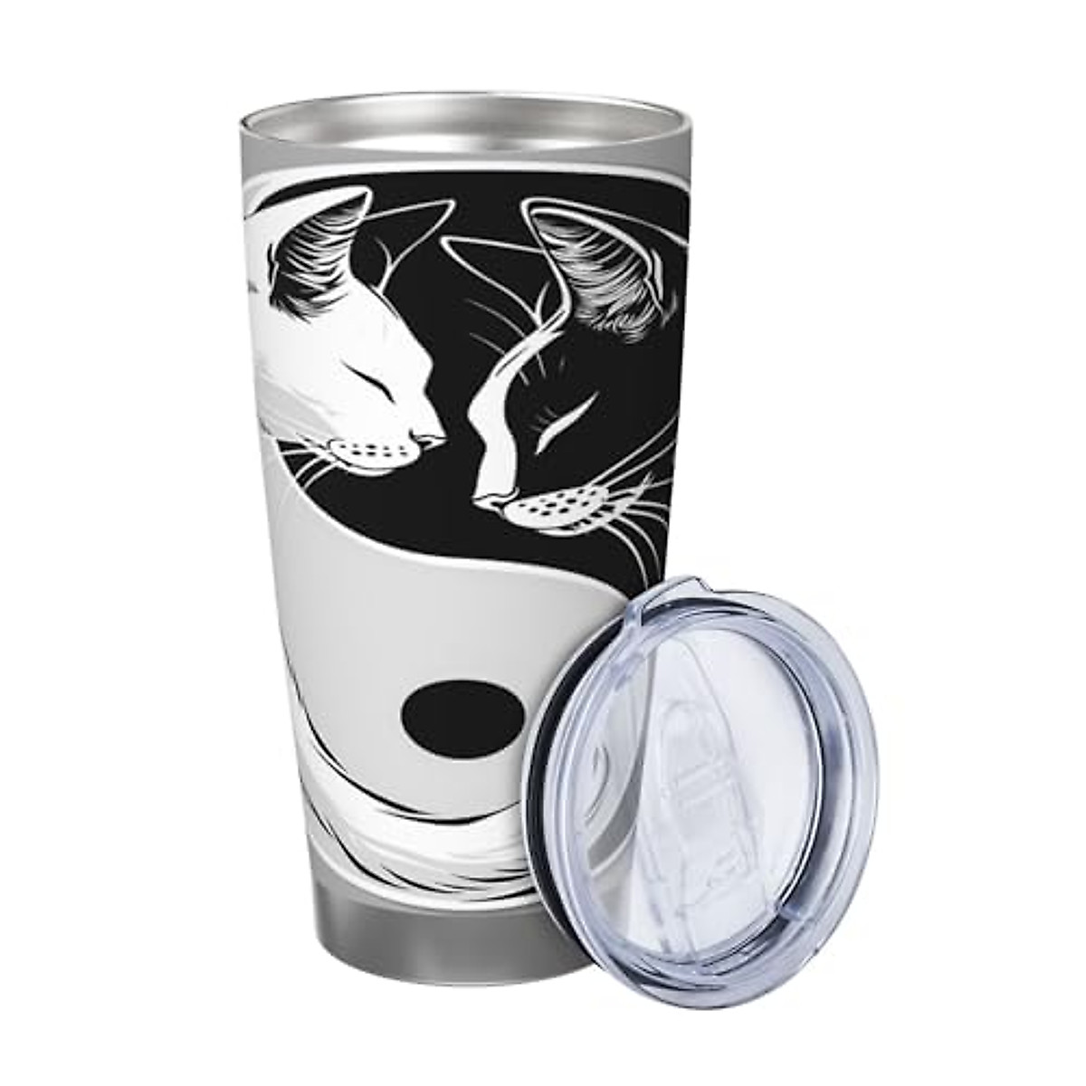 AYCZN Tai Chi Cat 20 OZ Tumbler Stainless Steel Travel Coffee Mug, Black White Cat Insulated Water Bottle with Lid and Straws Leakproof Thermal Cup