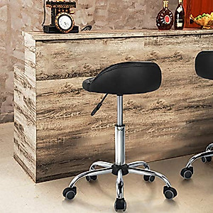 Yaheetech Height Adjustable Rolling Swivel Salon Stool Chair Hydraulic Ergonomic with Backrest Wheels for Tattoo Massage Facial Spa Manicure Dentist Clinic,Black