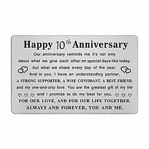 TGCNQ Metal Engraved 10 Year Anniversary Card, 10th Anniversary Card Gifts for Husband Wife Him Her, 10 Year Wedding Anniversary Decorations