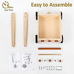 PairPear Wooden Baby Walker Push Toys,Adjustable Speed Nature Wood Push Walkers for Babies Learning to Walk,Toddler Push and Pull Toys Gift for baby Girls and Boys 1-2