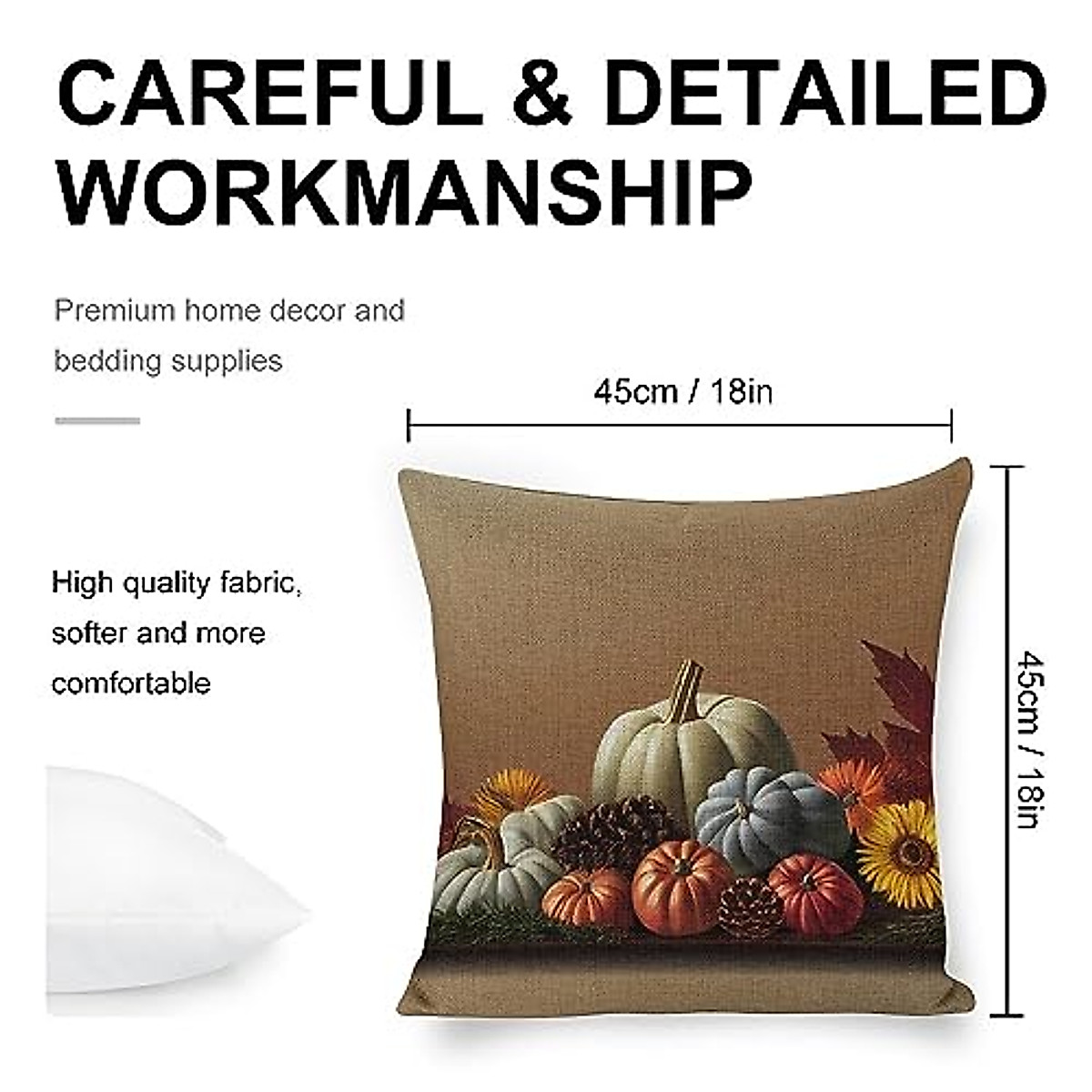 JOJOART Colourful Pumpkins Throw Pillow Covers 18×18 Pillowcases Set of 2 Thanksgiving Linen Decorative Square Pillow Case Cushion Covers Standard Size for Sofa Couch Outdoor Bed Pillow Protectors