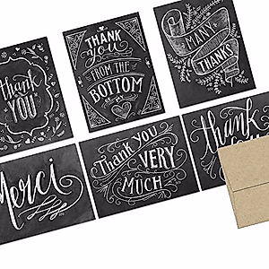 Note Card Cafe Thank You Cards with Kraft Envelopes | 36 Pack | Rustic Chalkboard Thank You | Blank Inside, Glossy Finish | for Greeting Cards, Occasions, Birthdays, Gifts