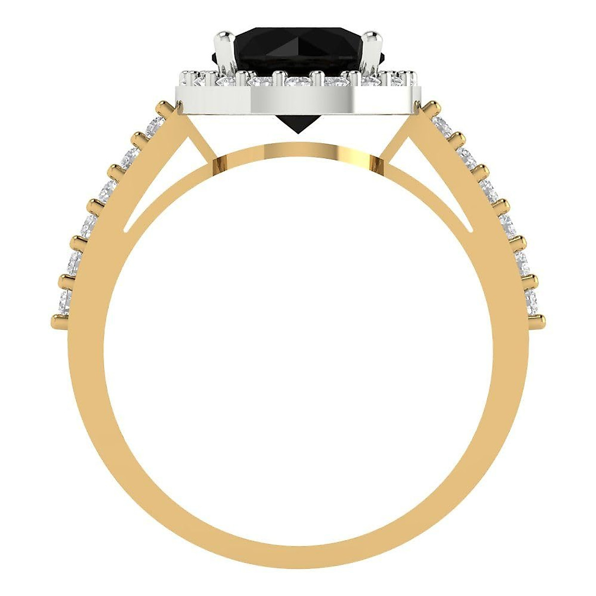 2.5 ct Round Cut Solitaire W/Accent Halo Natural Black Onyx Art Deco Wedding Statement Bridal ring 18K 2 tone Gold Size 9.5