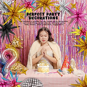 9 Pcs Gold Star Foil Balloons, Huge 4D Explosion Star Aluminum Foil Mylar Balloons, 22 inch Gold star Balloon for Birthday, Baby shower, Wedding, Graduation Decorations Supplies