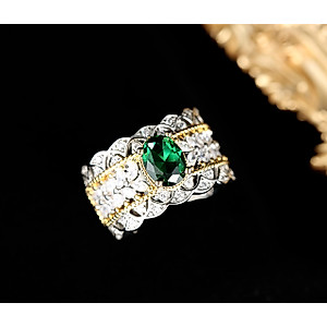LYLYMIMI Emerald Ring for Women Vintage Adjustable Open rings Gem CZ Women's Ring (Silver)