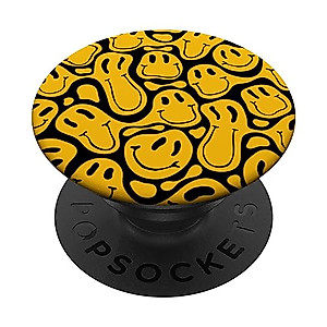 aesthetic trippy liquid black dripping yellow smile face PopSockets Standard PopGrip