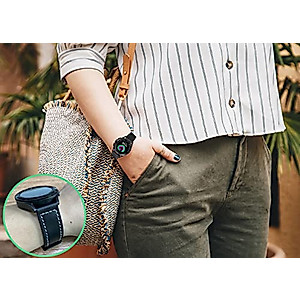 Olytop Galaxy Watch 5 Pro Bands 45mm, Galaxy Watch 6/4 Classic Band 47mm 46mm 43mm 42mm, Samsung Galaxy Watch 6/5/4/Acitve 2 Bands 44mm 40mm, 20mm Leather Wristband Replacement Strap Men, Black+Brown