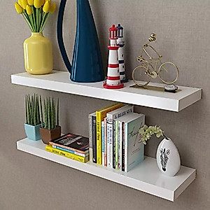 Festnight Set of 2 Floating Wall Display Shelves MDF Collectables DVD Storage Wall Mounted Shelf Bookshelf for Living Room Home Office Decor Furniture White (32" x 8" x 1.5")