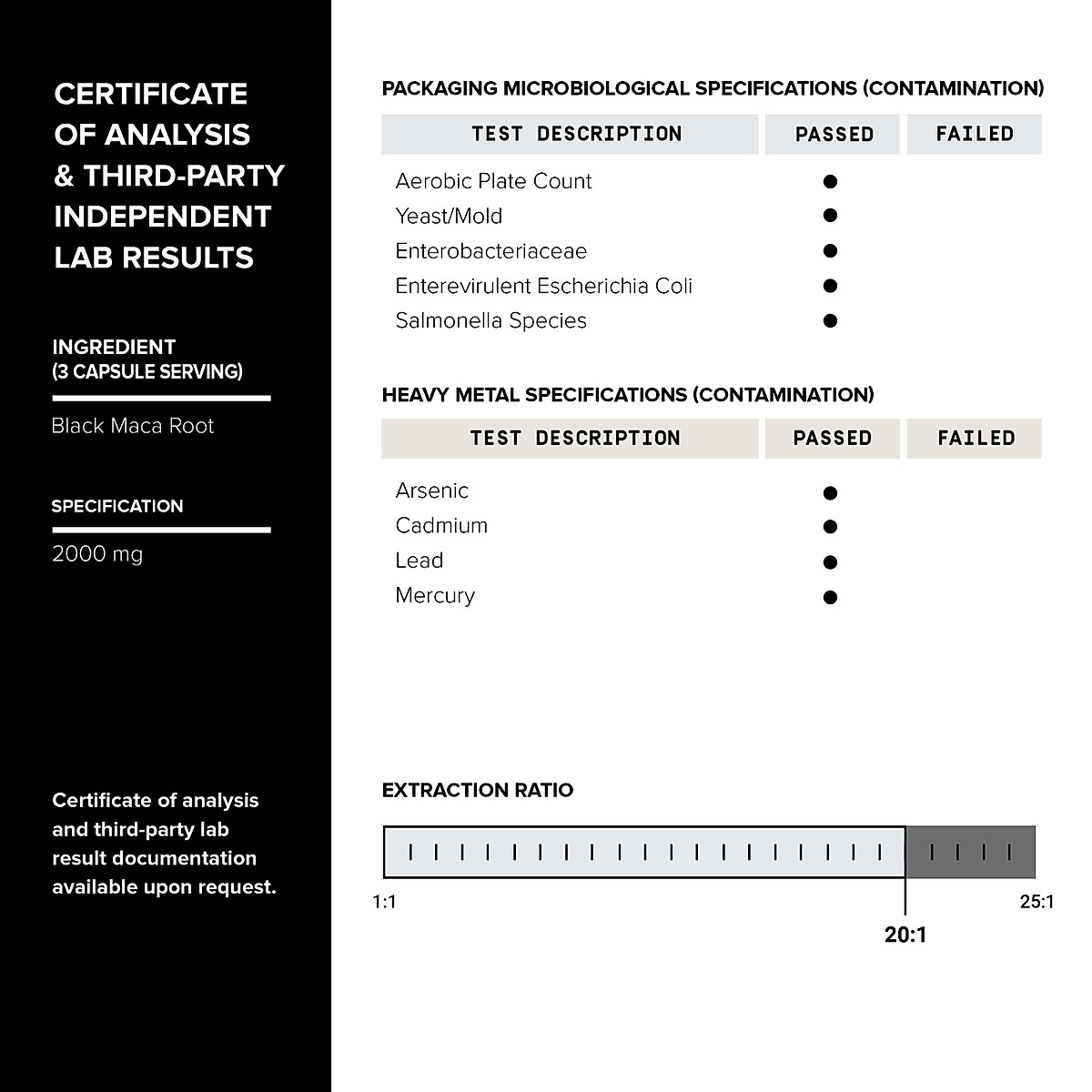 40,000mg Pure Black Maca Root Extract - Ultra Concentrated 20:1 Single Origin Wildcrafted Third-Party Tested Black Maca Powder Capsules for Men & Women - Peruvian Black Macca Root Powder -120 Veg Caps