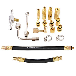 JIFETOR Fuel Injection Pump Pressure Test Gauge Set, Automotive Gas Gasoline Fuel Oil Injector Tester Tool Kit 0-140PSI, with Schrader Adapters Universal Compatible with Ford Auto Car Truck Motorcycle