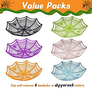HEKEDES 6 Pcs Halloween Candy Bowl Set, Spider Web Halloween Candy Basket Halloween Tableware Decorations for Table Desk Haunted House Trick Or Treat Party Supplies Favors
