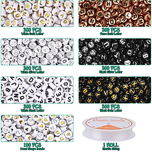 1900Pcs 7 Colors Round Letter Beads 4×7mm Acrylic Alphabet Beads with 1 Roll Elastic String for Bracelet Necklace Jewelry Making Supplies